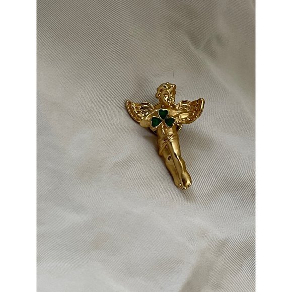 Fashion Jewelry | Jewelry | Avon Vintage Gold Tone Green Clover Angel ...
